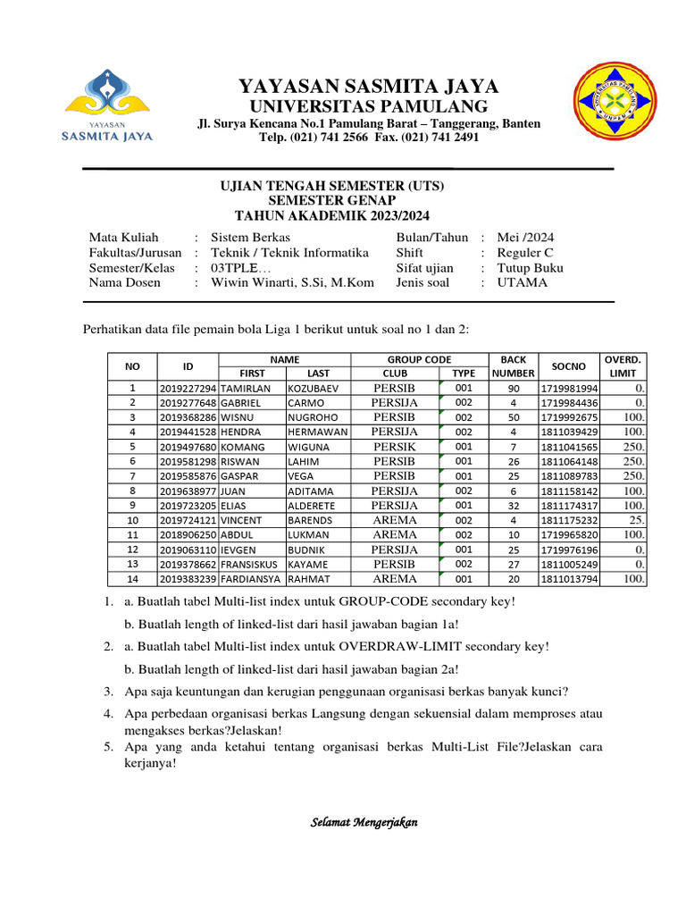 Soal UTS Sistem Berkas GENAP 2023-2024 | PDF