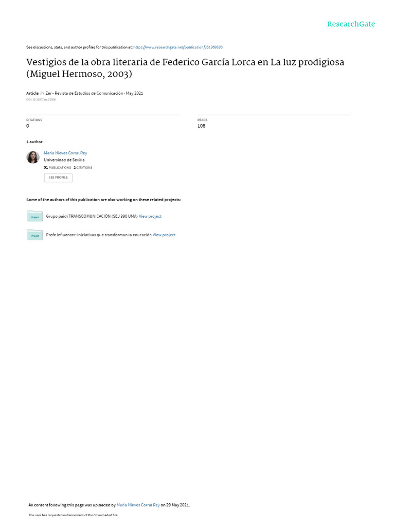 Vestigios de La Obra Literaria de Lorca en La Luz Prodigiosa | PDF ...