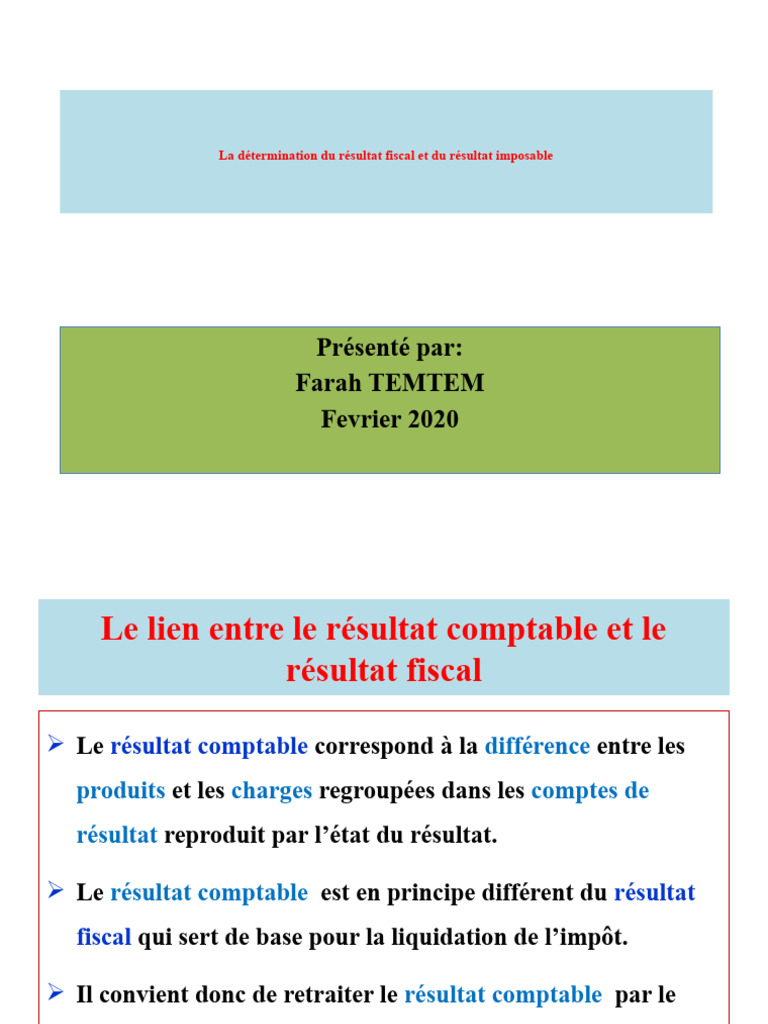 Détermination du Résultat Fiscal en Tunisie | PDF | Dépréciation | Taxe ...