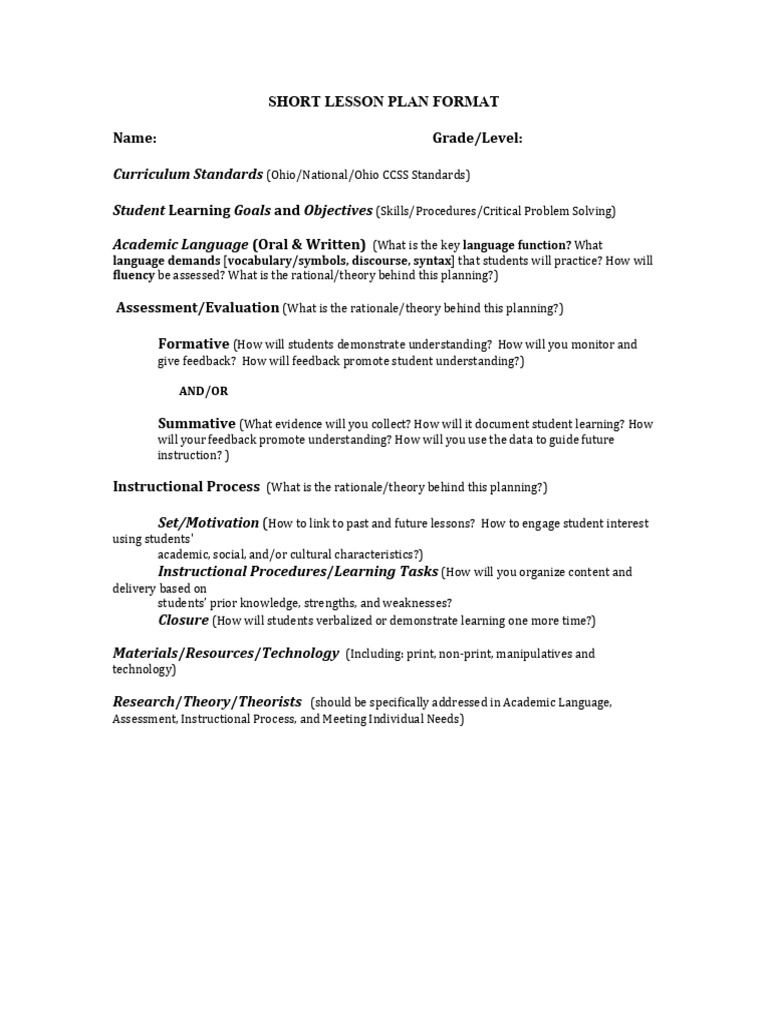 Short Lesson Plan Format | PDF | Cognitive Science | Behavior Modification
