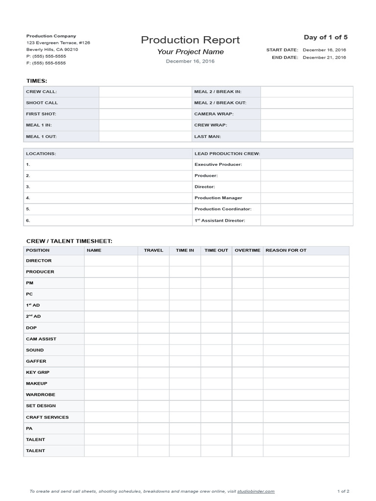 Daily Production Report - StudioBinder | PDF
