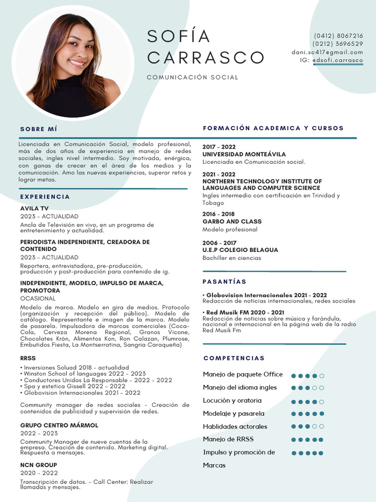 Curriculum Sofia Carrasco | PDF | Medios de comunicación en masa | Comunicación humana