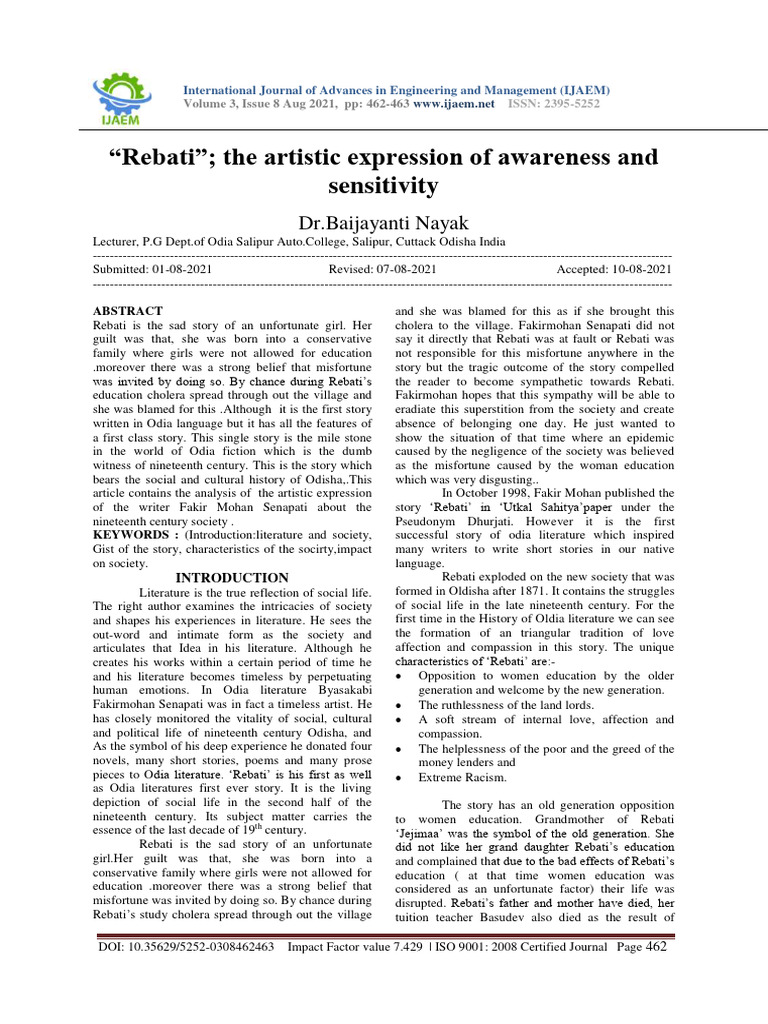 Rebati The Artistic Expression of Awareness and Sensitivity | PDF ...