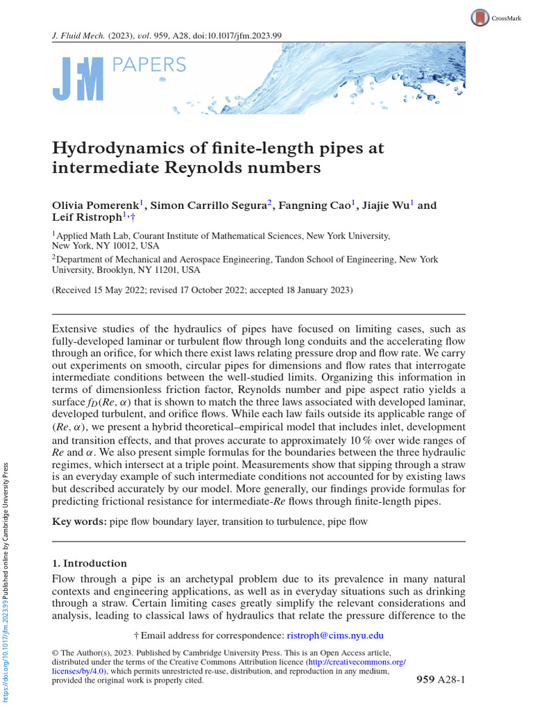 Hydrodynamics of Finite Length Pipes at Intermediate Reynolds Numbers | Download Free PDF ...