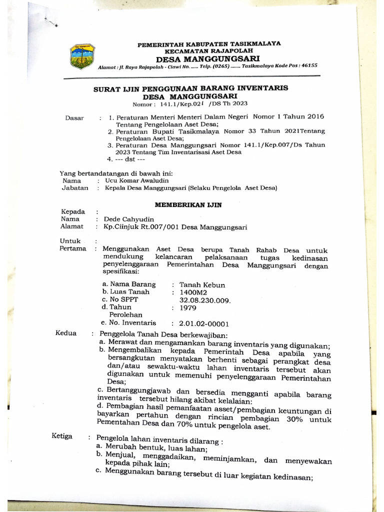 SK Pengelola Tanah Aset | PDF