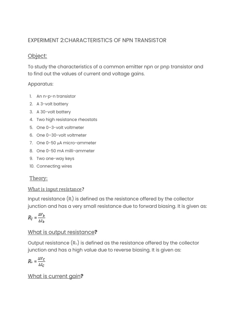 Characteristic of Npn Transistor | PDF | Bipolar Junction Transistor ...