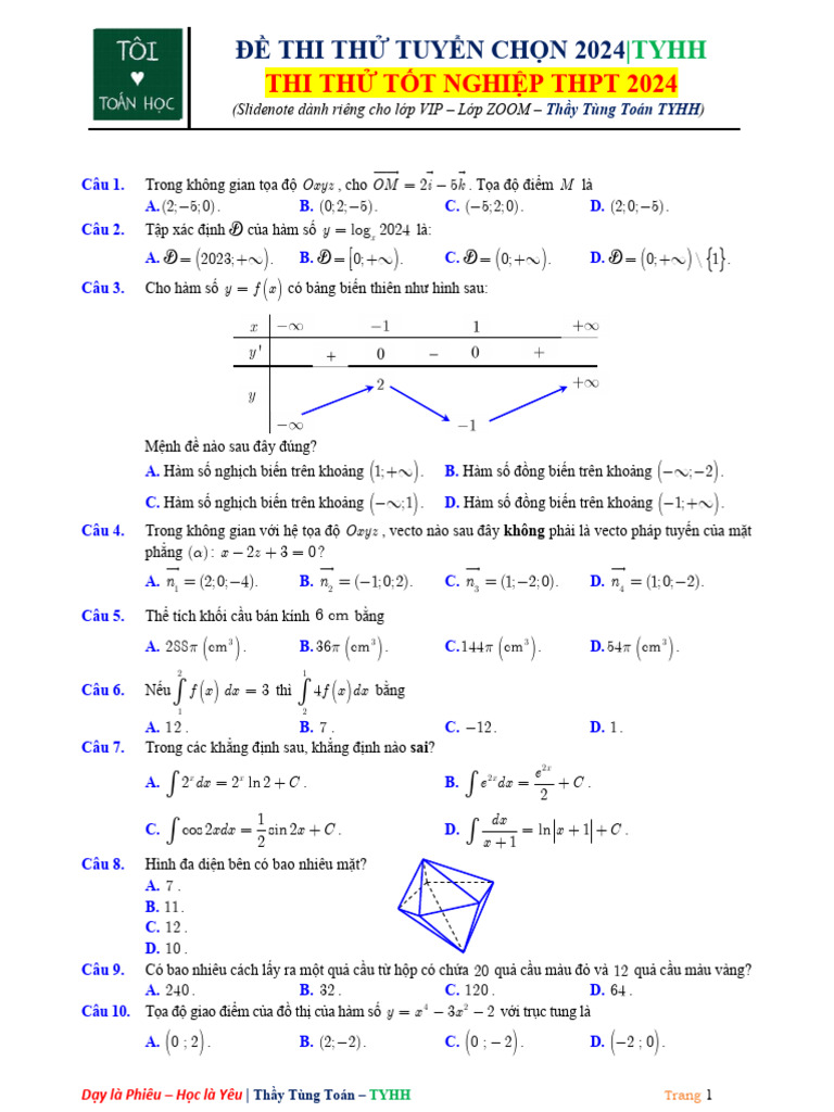 ĐỀ DỰ ĐOÁN SỐ 1 - THẦY TÙNG TOÁN - TYHH | PDF