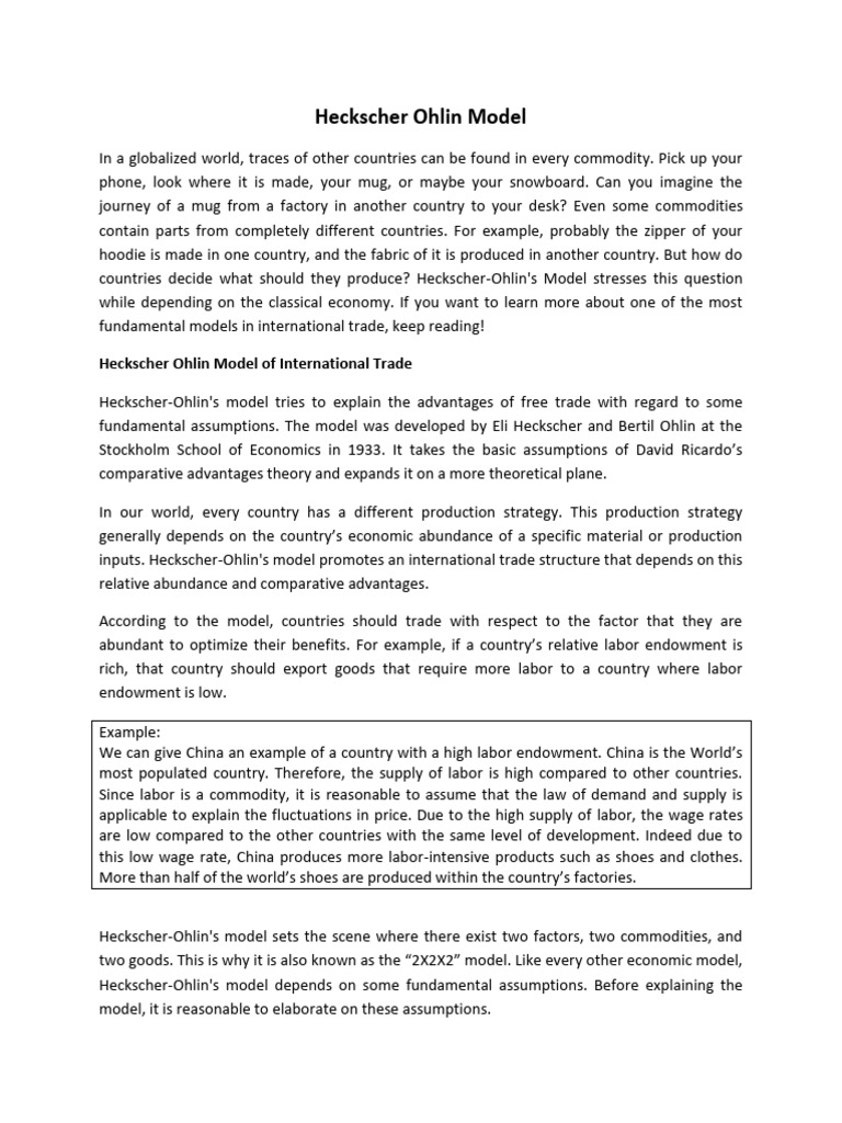 Heckscher-Ohlin Trade Model Explained | PDF | Economics | Economies