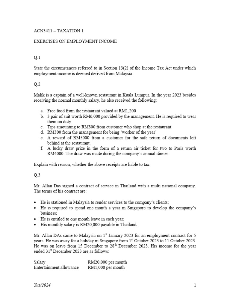 Employment Income Tax Exercises | PDF | Salary | Taxes