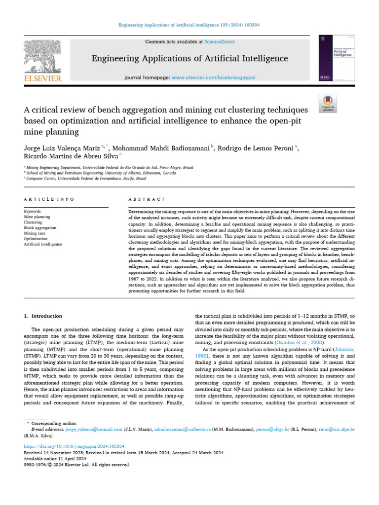 A Critical Review of Bench Aggregation and Mining Cut Clustering Techniques - Jorge Luiz Mariz ...