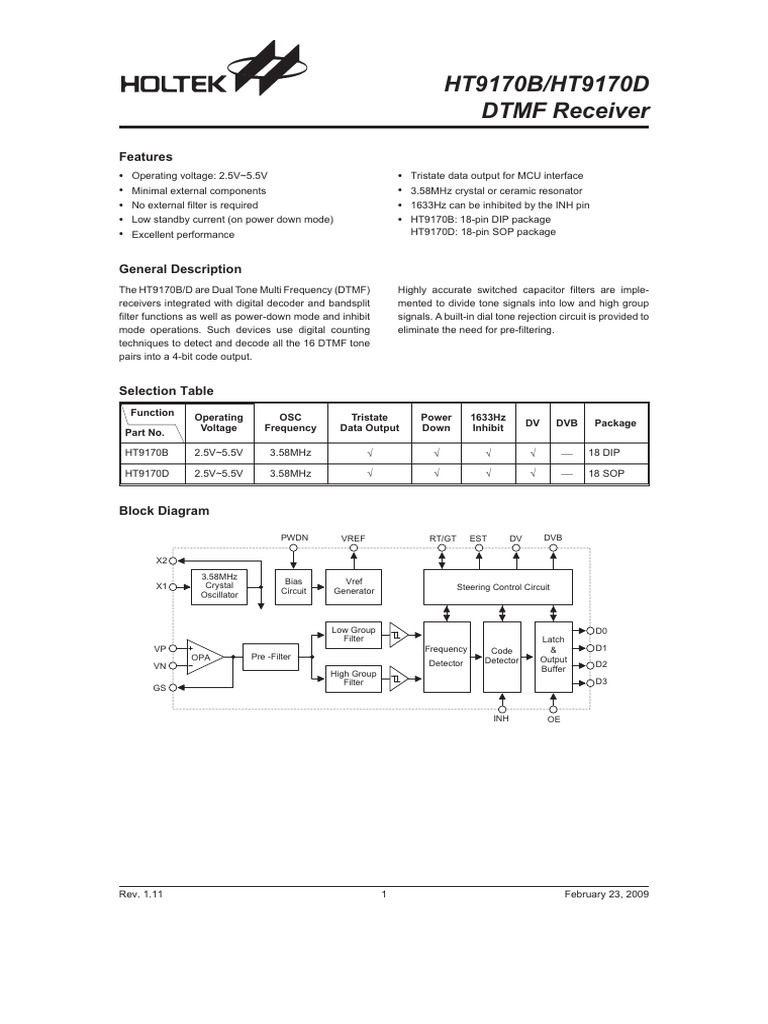 HT9170D 18soplf | PDF | Operational Amplifier | Amplifier