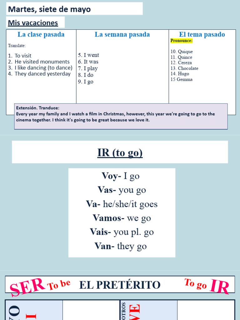 Ejercicios de Español: Pretérito y Vacaciones | PDF