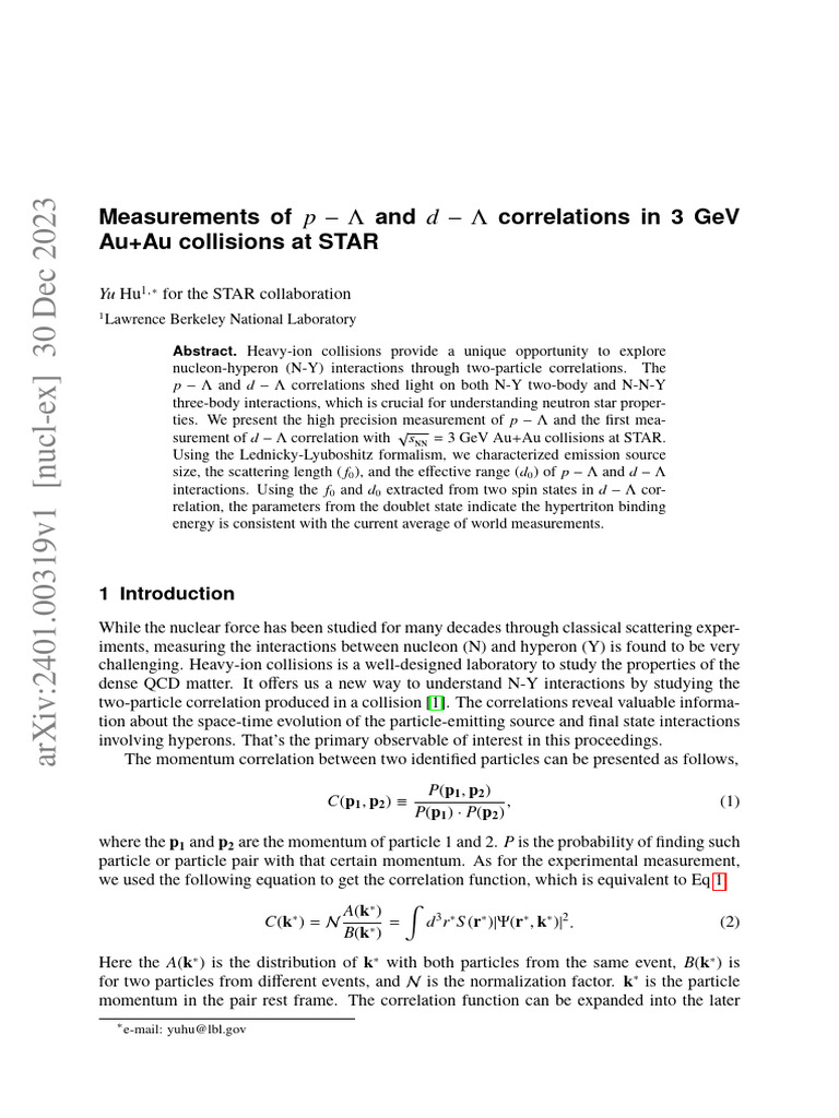 Measurements of and Correlations in 3 Gev Au+Au Collisions at Star ...
