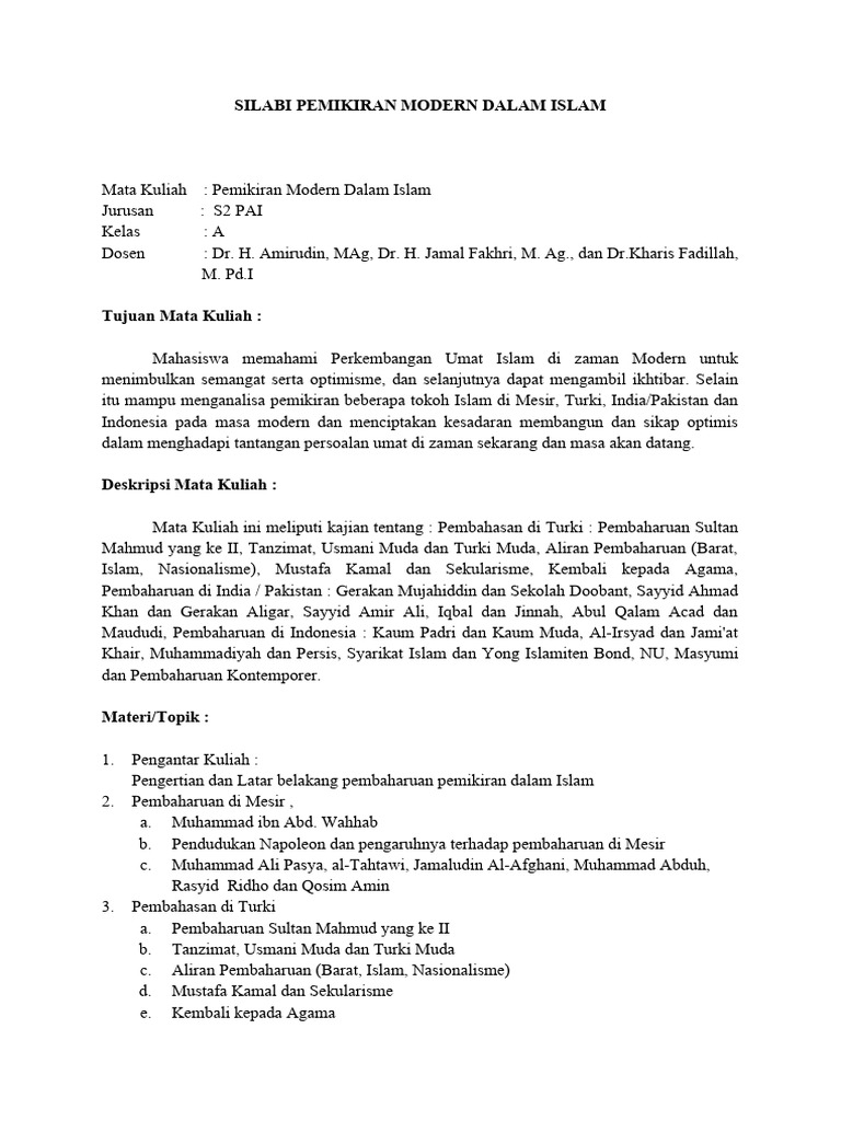 Silabi Pemikiran Modern Dalam Islam 2024 | PDF
