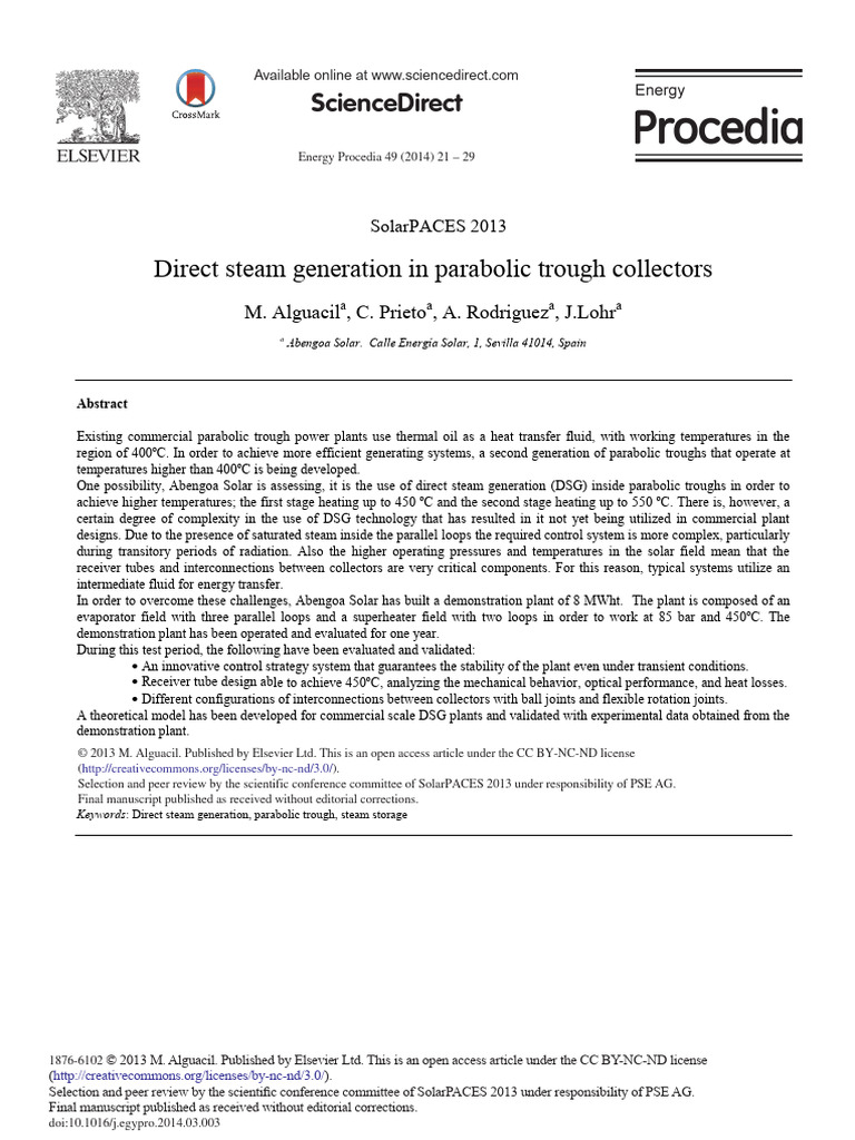Direct Steam Generation in Parabolic Trough Collec | PDF | Solar Energy ...