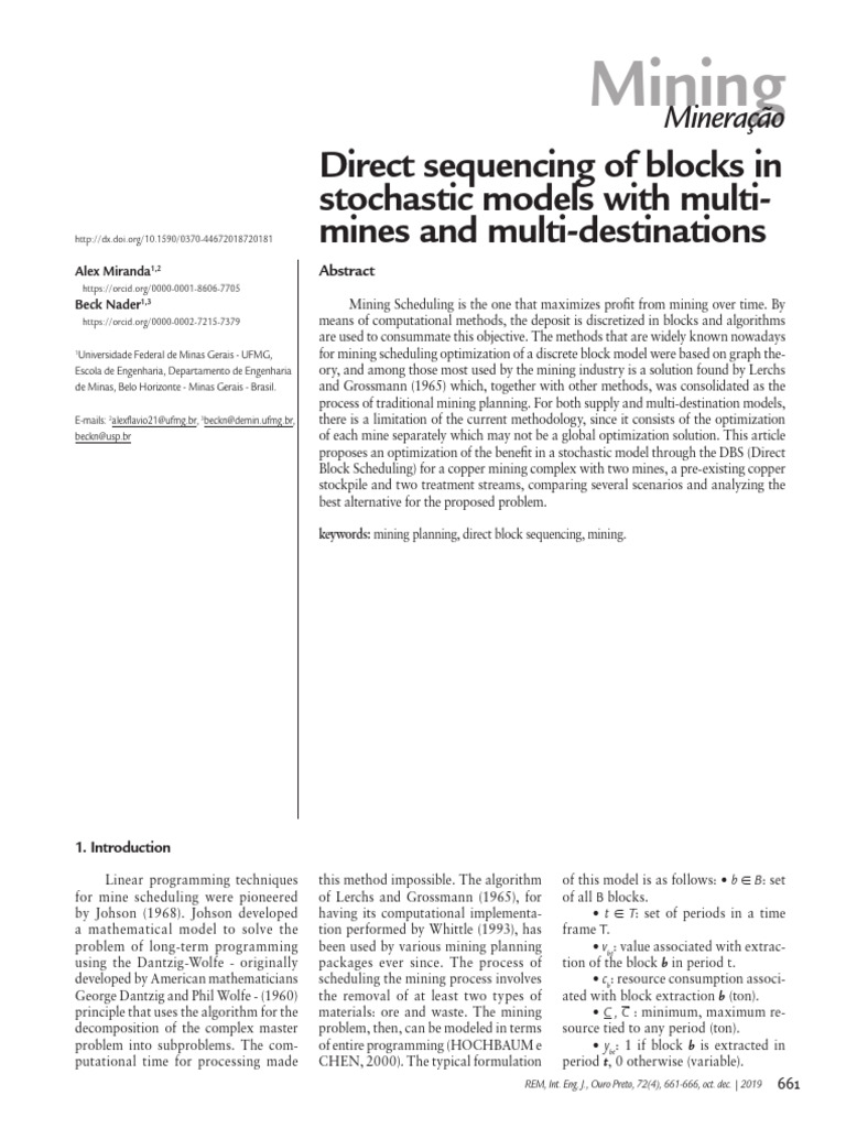Direct Sequencing of Blocks in Stochastic Models With Muit-Mines and ... Direct Sequencing of Blocks in Stochastic Models With Muit-Mines and ...
