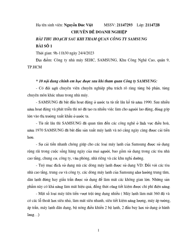 Mau Bao Cao Chuyen de Doanh Nghiep | PDF