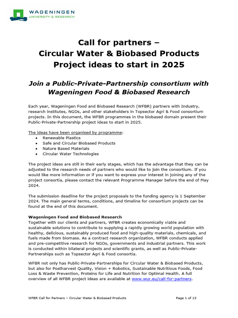 Call For Partner - 2025 Ideas - Biobased Domain WUR | Download Free PDF ...