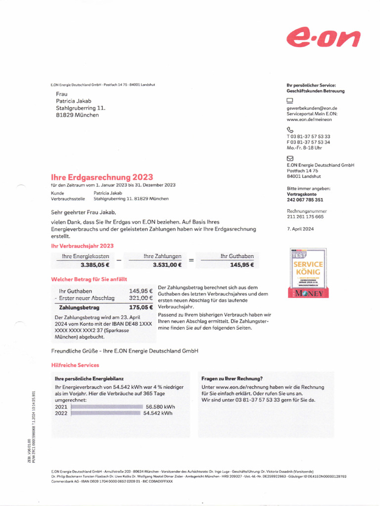 E-On Rechnung 2024 | PDF