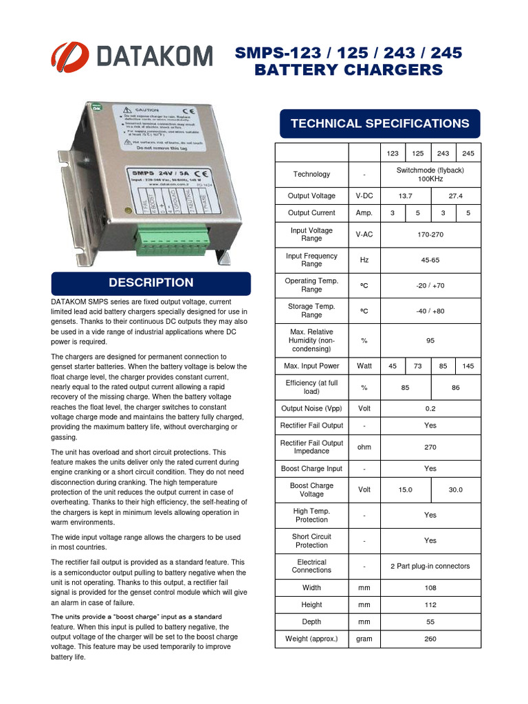 DATAKOM SMPS243 User Manual | PDF | Battery Charger | Rectifier