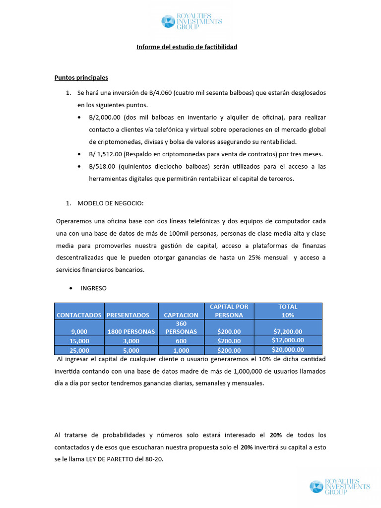 Informe de Factibilidad 4mil | PDF | Dinero | Economias