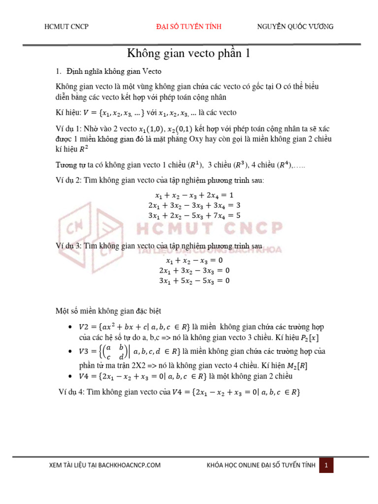 Không Gian Vecto Phần 1 - t | PDF