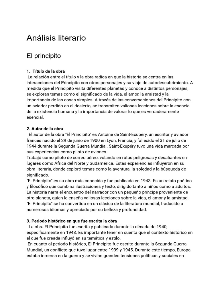 Mi Análisis Literario | PDF | El Principito
