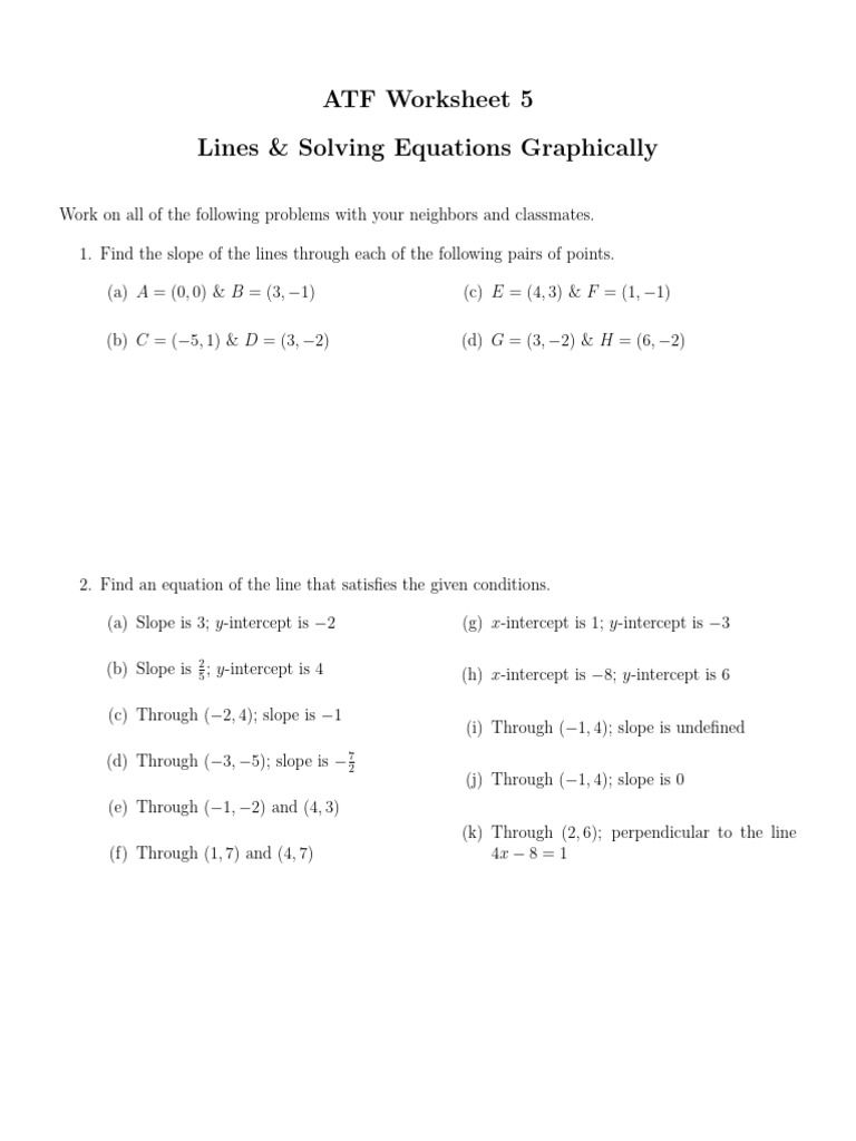 Worksheet 5 - Lines and Solving Equations Graphically | PDF | Equations ...