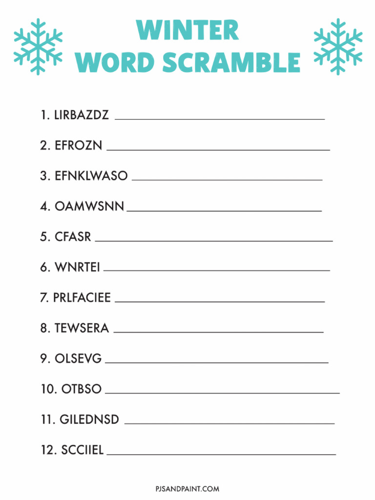Winter Word Scramble - Pjs and Paint | PDF