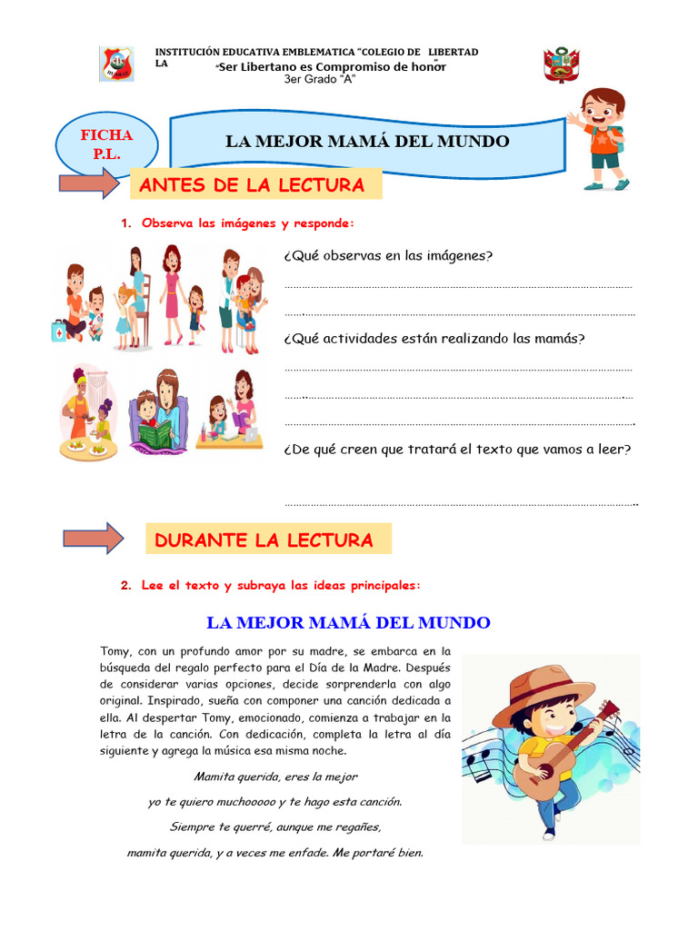 FICHA PLAN LECTOR- LA MEJOR MAMA DEL MUNDO | PDF