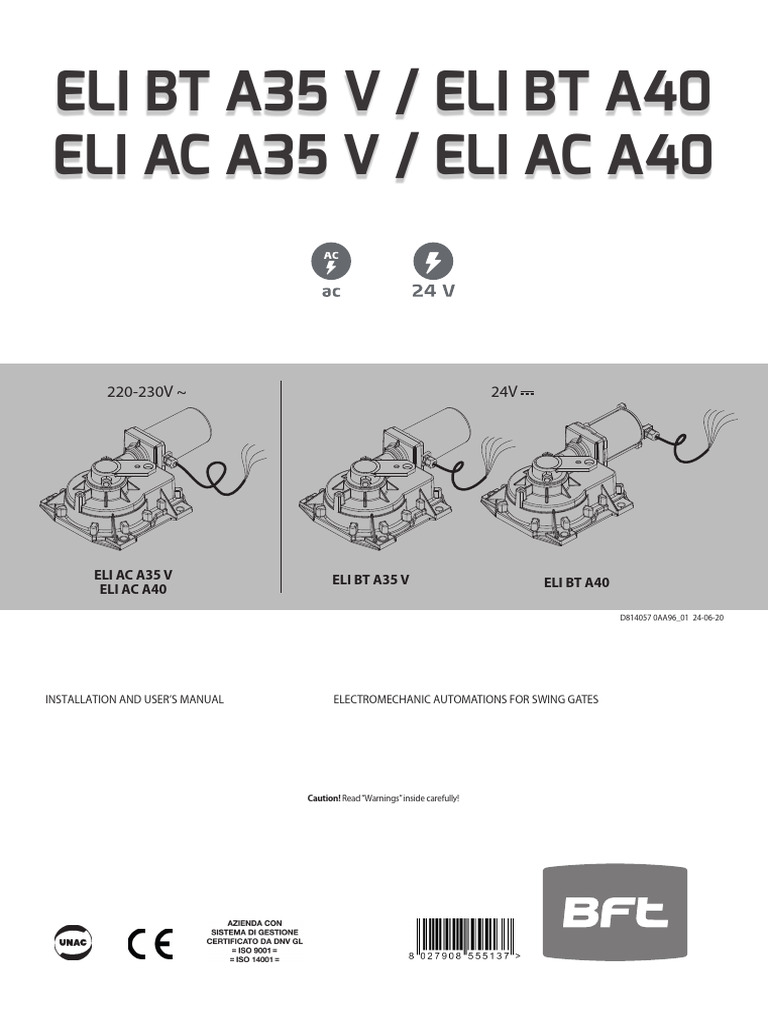 ELI BT and AC - Instruction Manual-2 | PDF | Safety | Automation