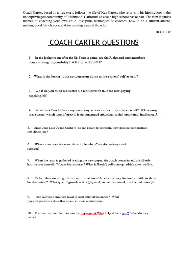 Coach Carter Questions N°1 | PDF