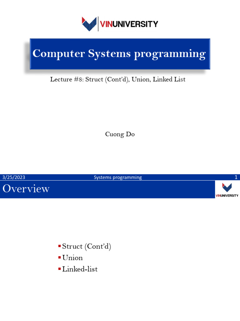 Lec08-Struct Union Linked List | PDF | Pointer (Computer Programming) | Computing