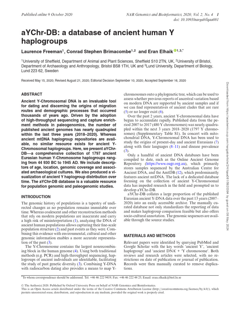 Ancient Y-Chromosome Database | PDF | Genomics | Genome