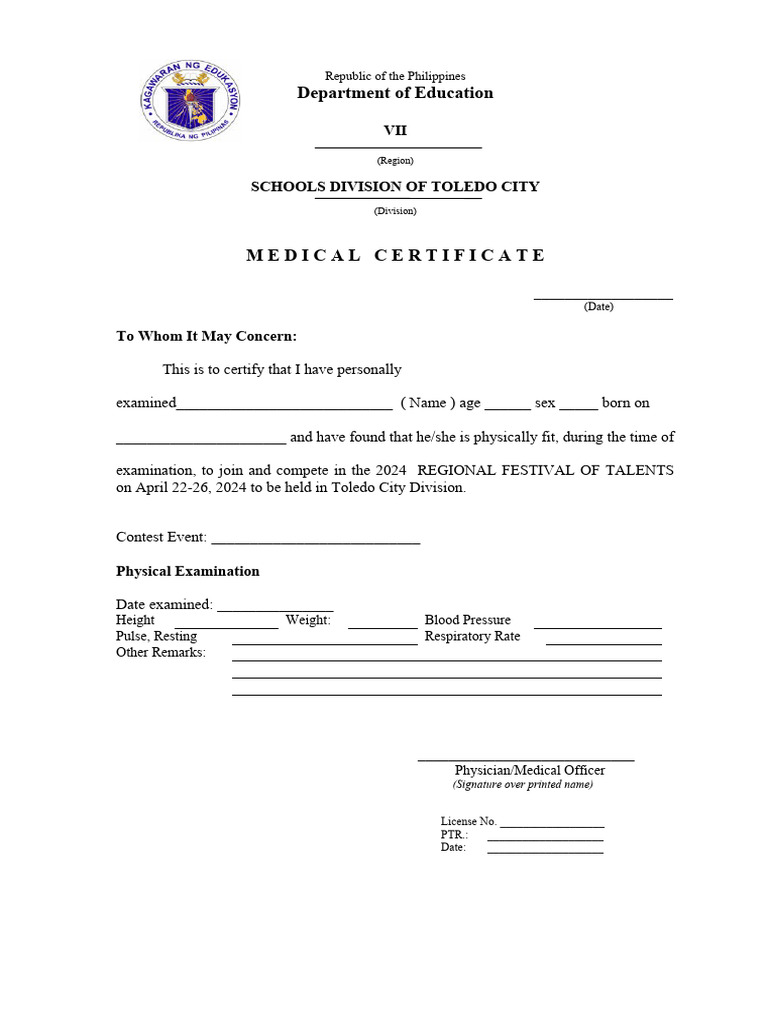 Rfot Medical Certificate | PDF