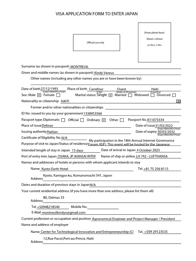 Visa Application Form To Enter Japan: Single | Download Free PDF ...