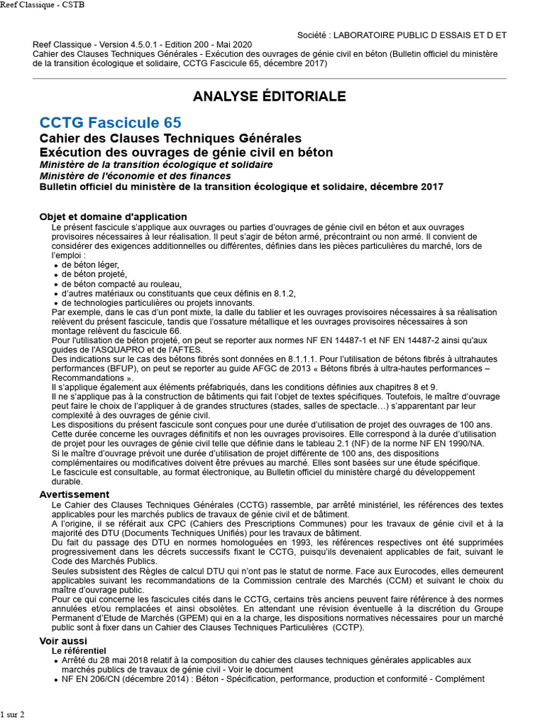 Fascicule 65 | PDF | Code de la construction et de l'habitation | Béton