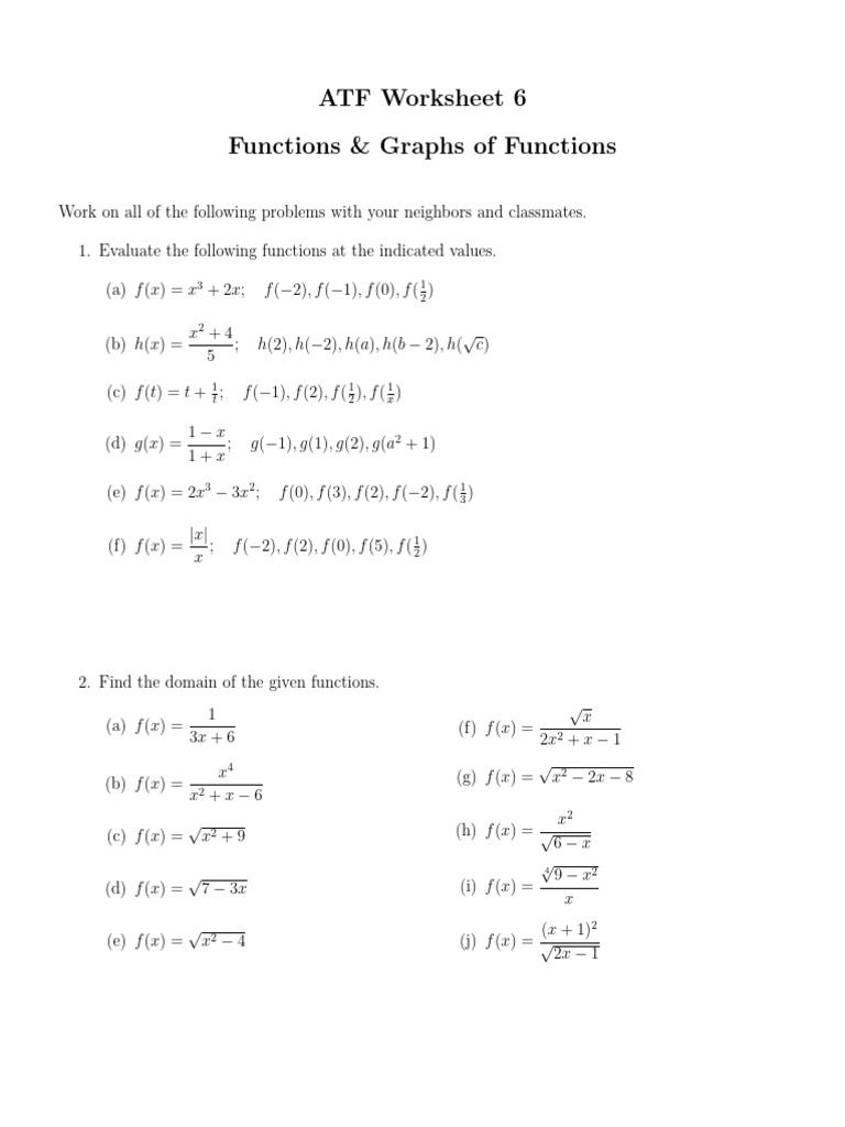 Worksheet 6 - Functions and Graphs of Functions | PDF | Mathematical Analysis | Mathematical ...