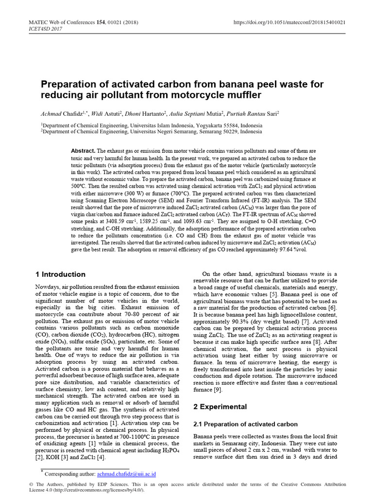 Banana Peel Activated Carbon | PDF | Exhaust Gas | Air Pollution