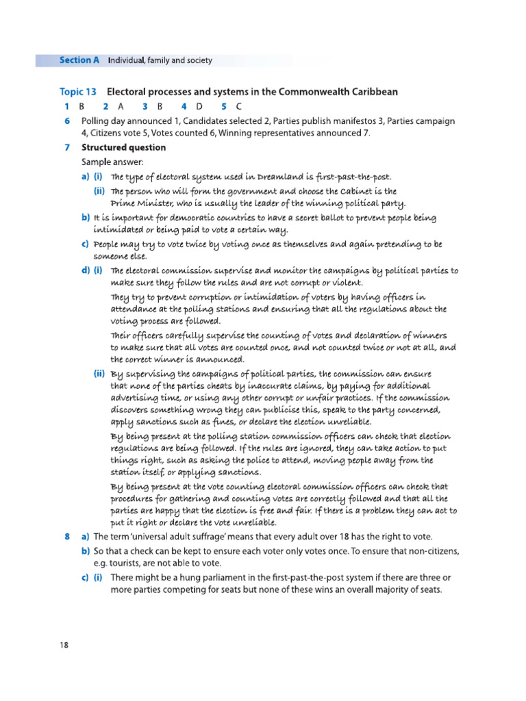 Social Studies Workbook For CSEC Examinations - Answer Keys Unit 13,14 ...
