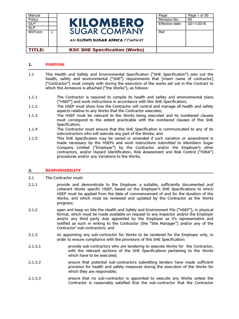 Appendix 14 - KSC SHE Specification | PDF | Occupational Safety And Health | Hazards