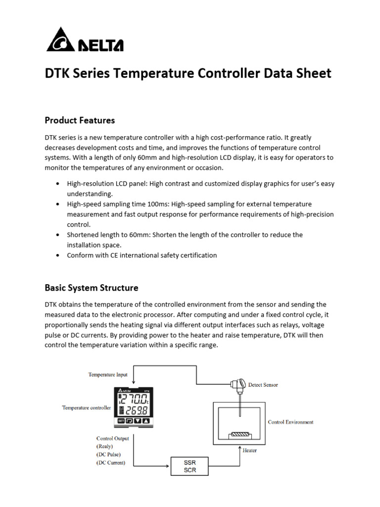 DTK Series Temperature Controller Data Sheet: Product Features | PDF | Thermocouple | Electrical ...