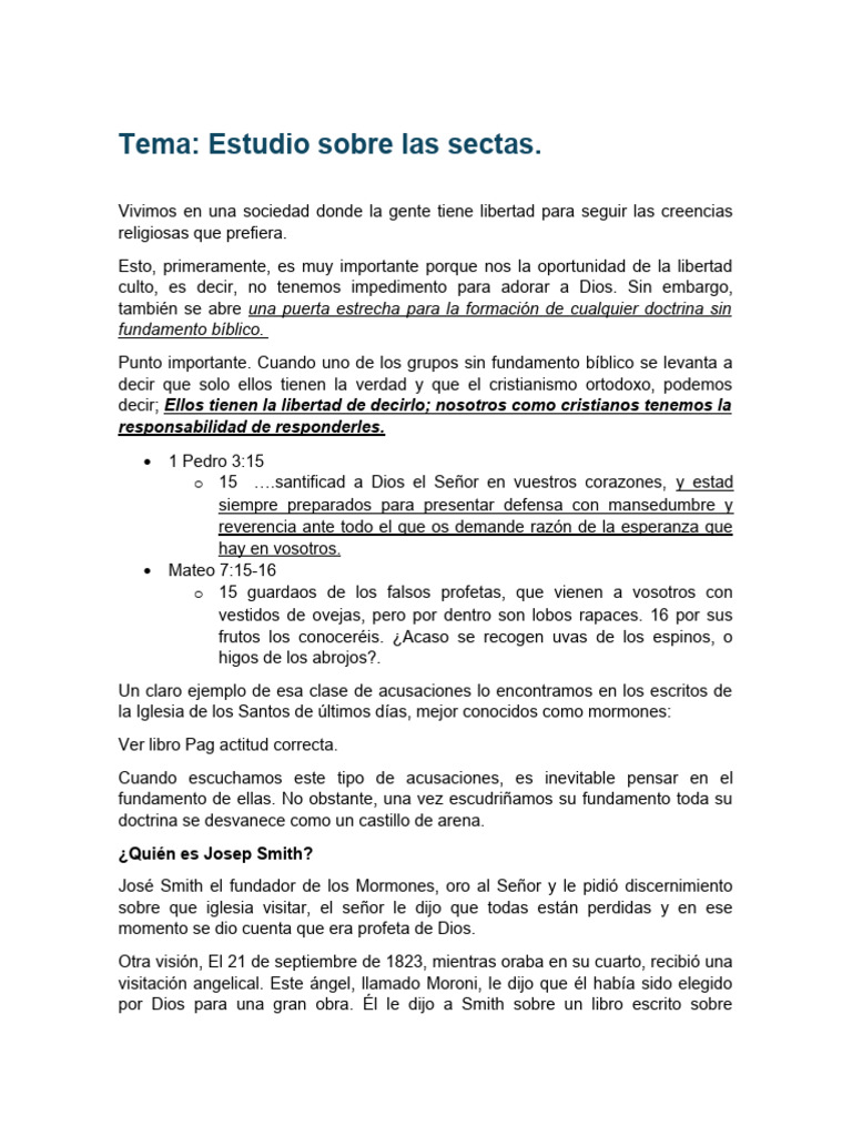Características y estudio de las sectas | PDF | Dios | Biblia