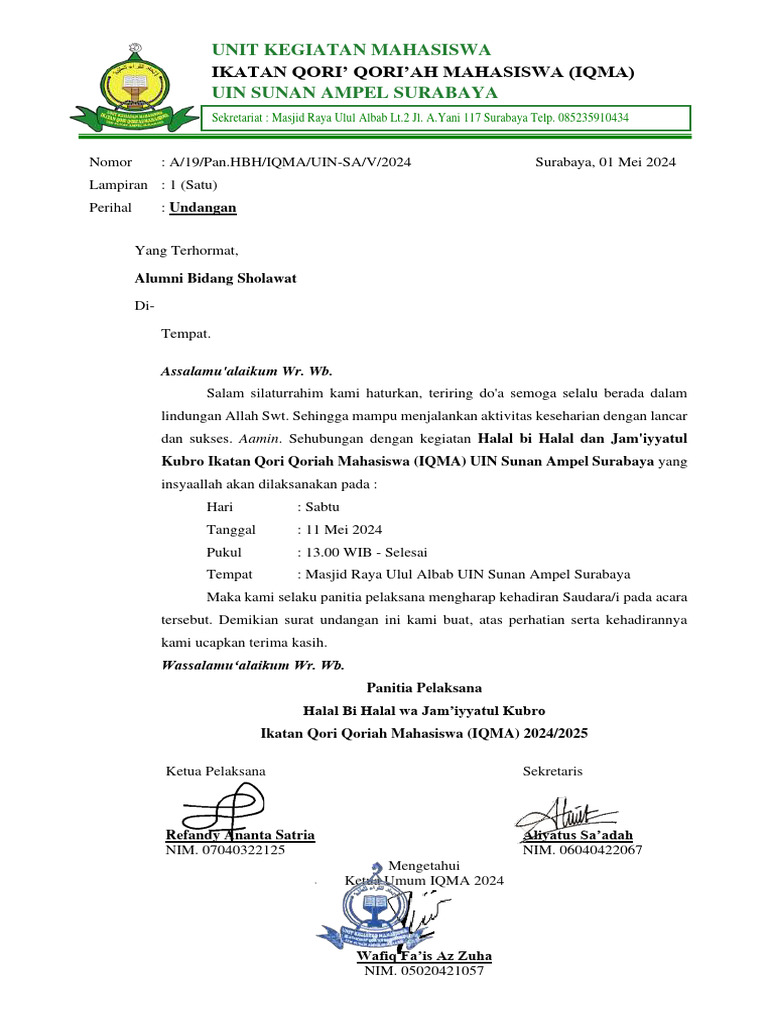 Undangan Halal Bi Halal IQMA 2024 | PDF