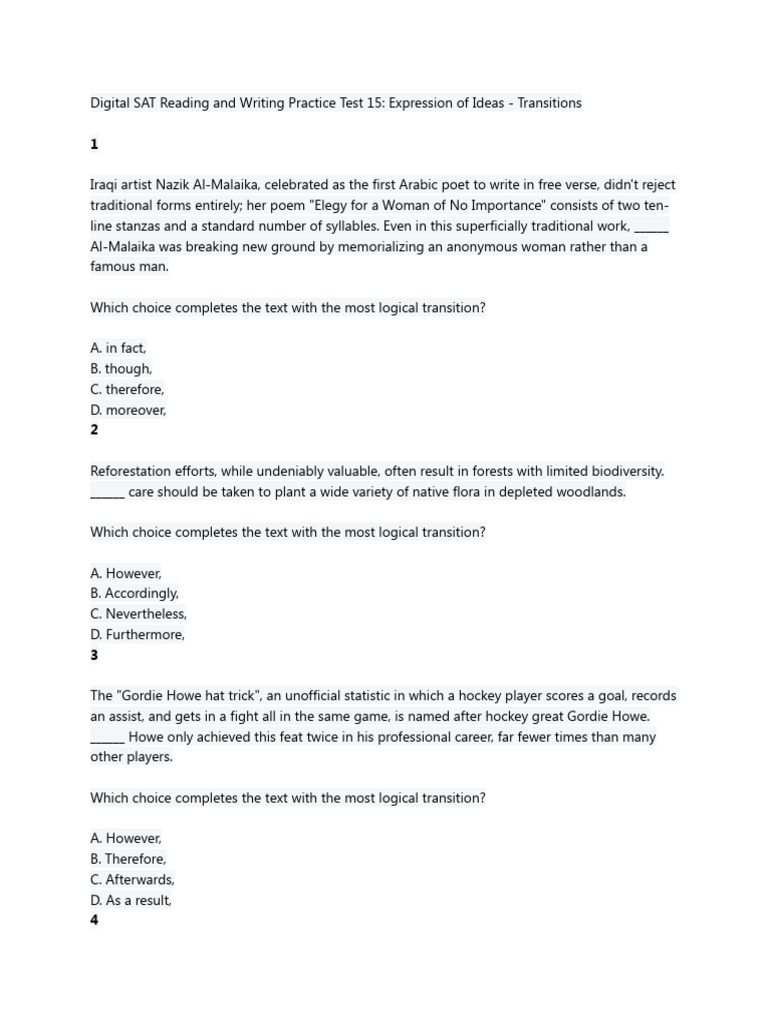 Digital SAT Reading and Writing Practice Test 15 | PDF | Biogeography ...