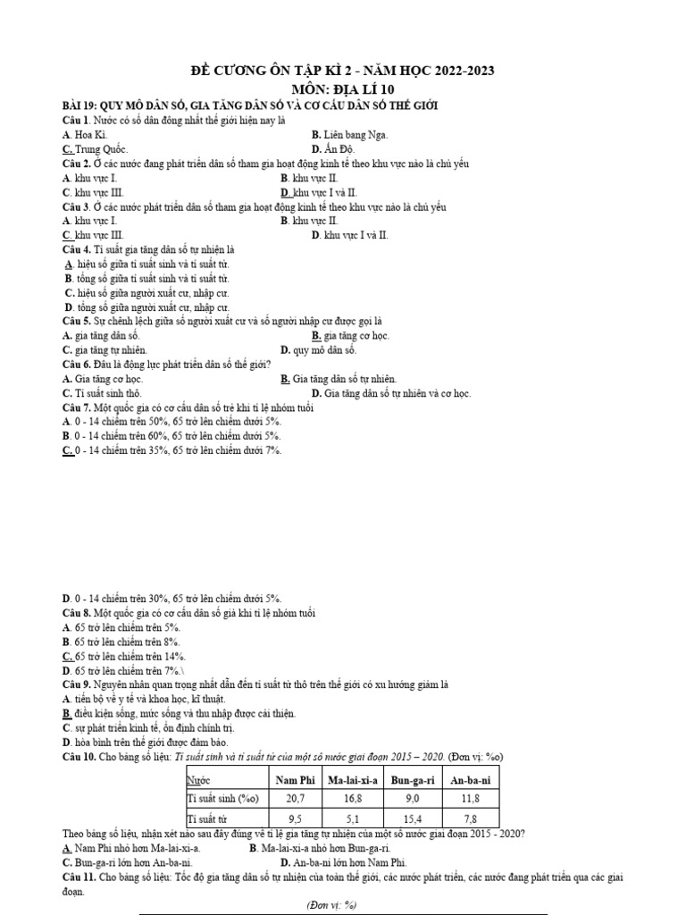 De Cuong Dia Li 10 Ki 2 NH 2022 2023... | PDF