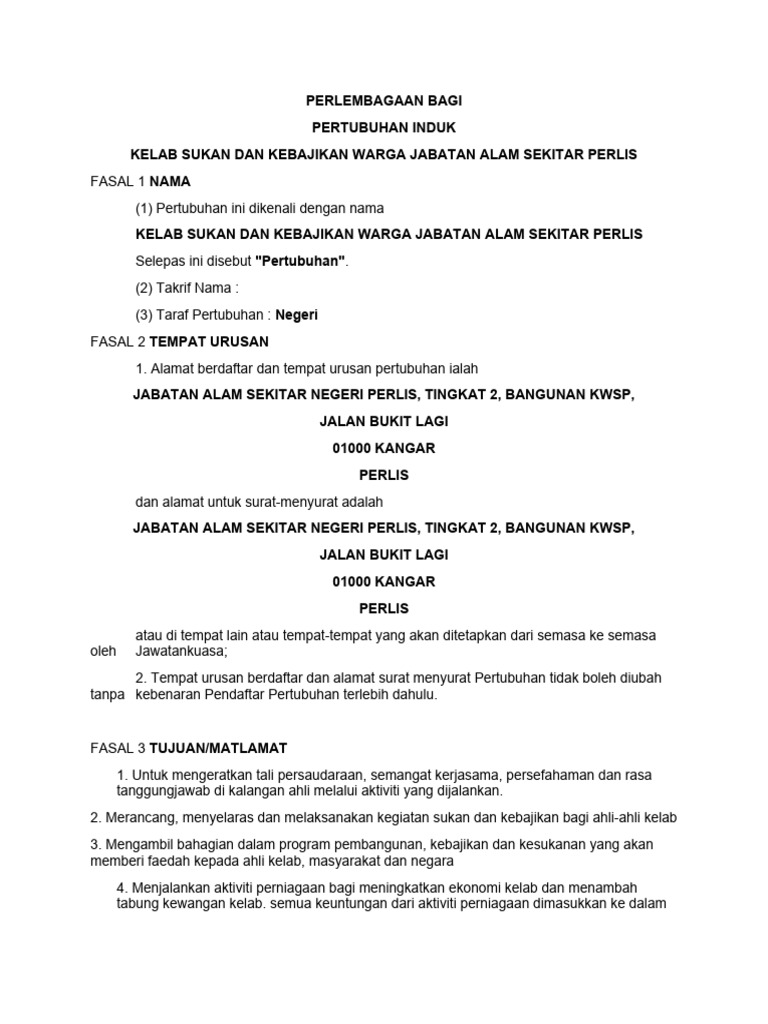 Perlembagaan Bagi Pertubuhan Induk | PDF