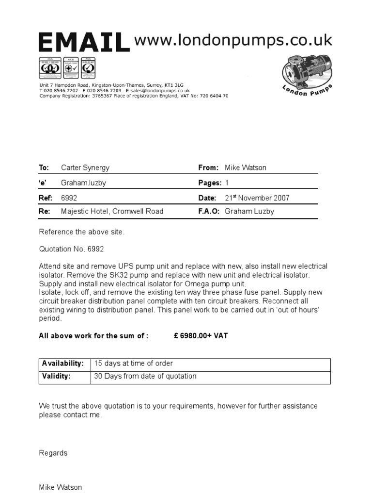 Quotation for Electrical Work at Majestic Hotel | PDF | Technology ...