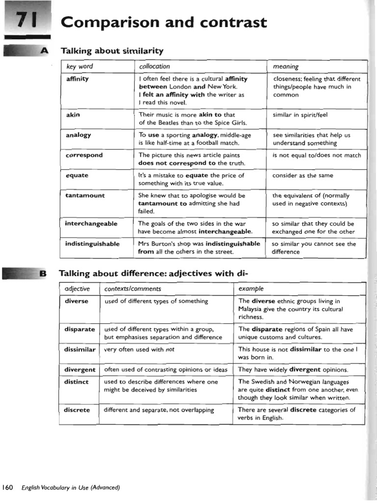 Advanced Vocabulary - Comparison and Contrast | PDF