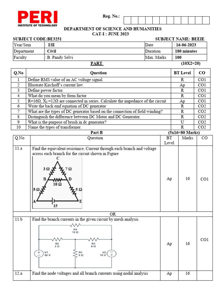 BE3252 - Set 2 | PDF | Transformer | Electrical Network